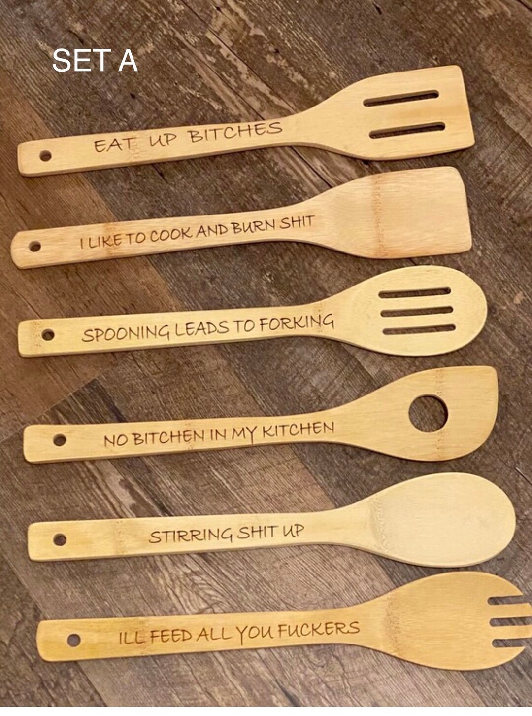 Personalized Funny Wooden Spoon Setcustom Kitchen - Etsy