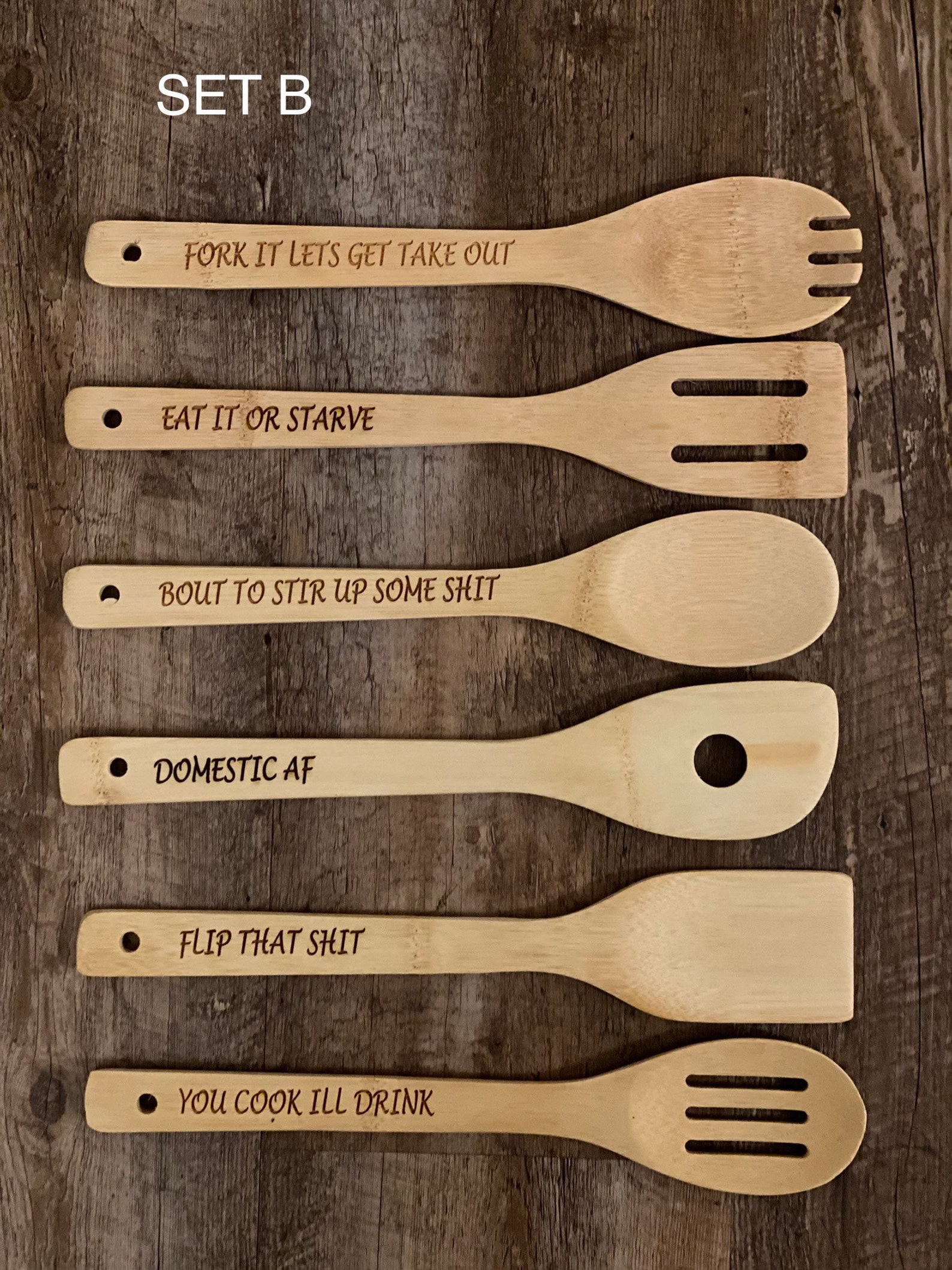 Personalized Funny Wooden Spoon Setcustom Kitchen - Etsy
