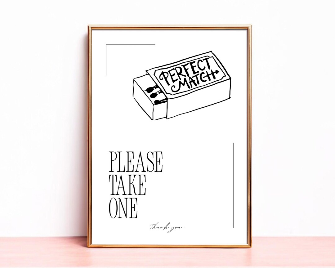 Wedding Matchbook Favor Sign, Printable Table Decor, Please Take One ...