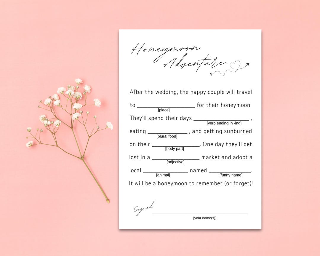 Wedding Mad Libs Game: Funny Guest Book Alternative, Honeymoon Adventure (digital Download) - Etsy