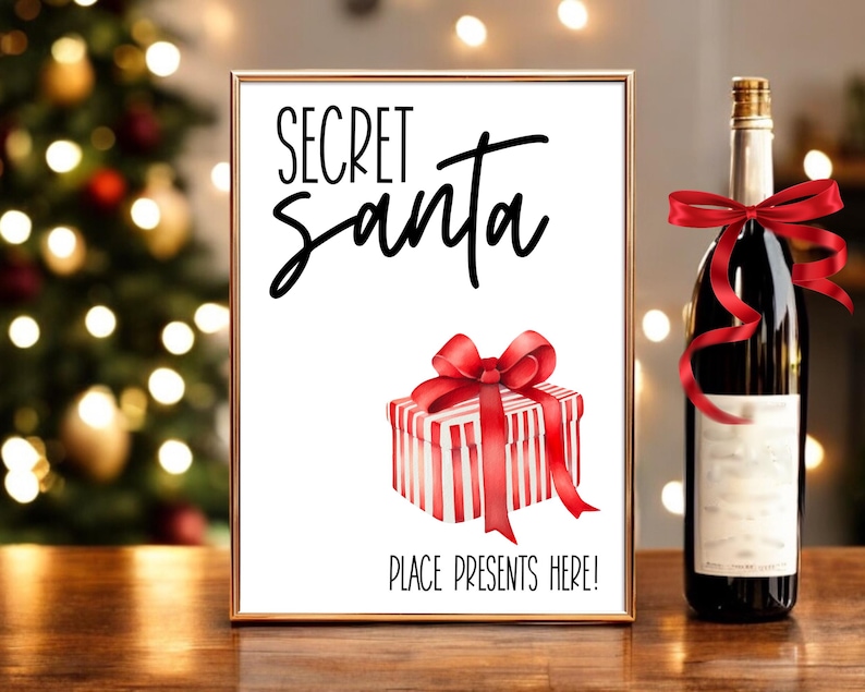 Secret Santa - Place Presents Here Sign, Printable Christmas Party ...