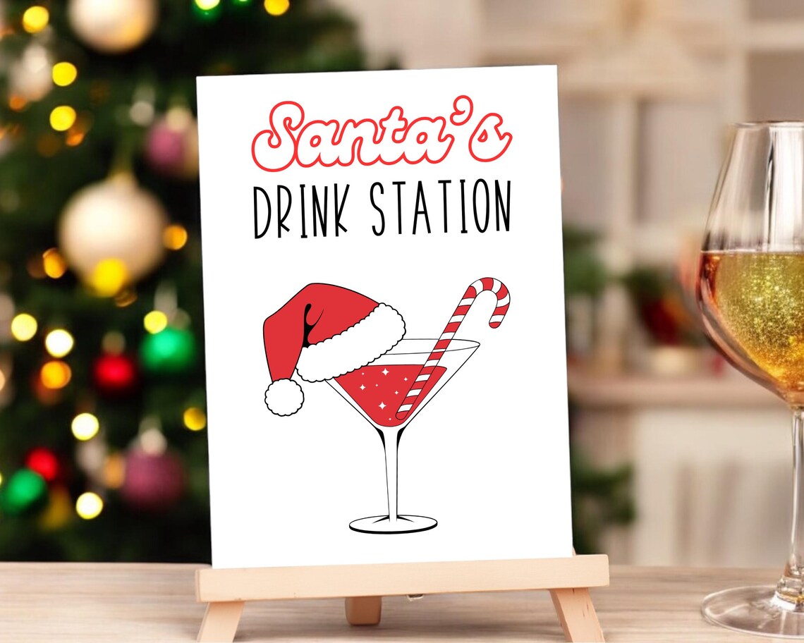 Santas Drink Station Sign, Printable Christmas Bar Decorations (digital ...