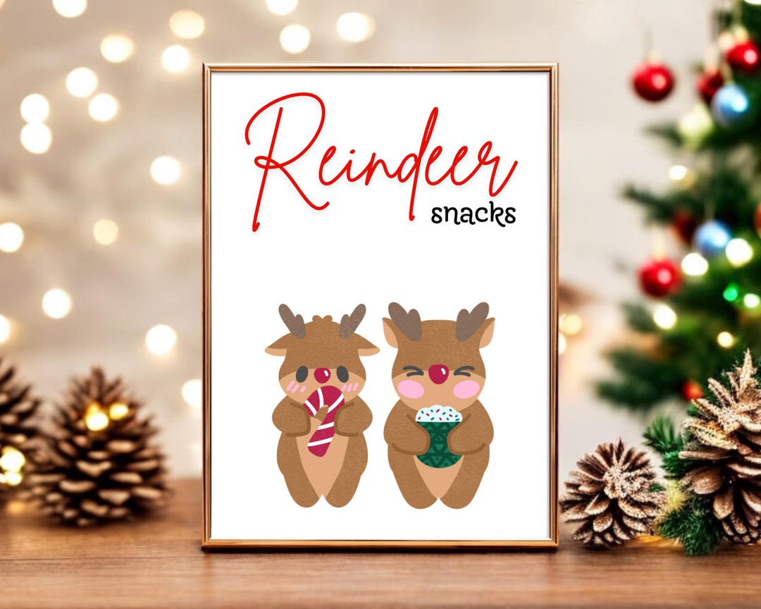 Reindeer Snacks Sign, Printable Christmas Table Decorations (digital ...