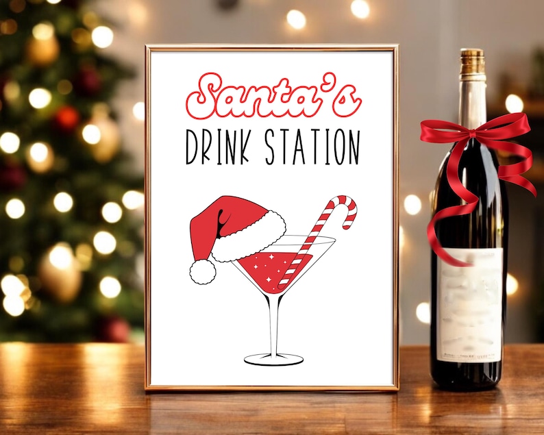Santas Drink Station Sign, Printable Christmas Bar Decorations (digital ...