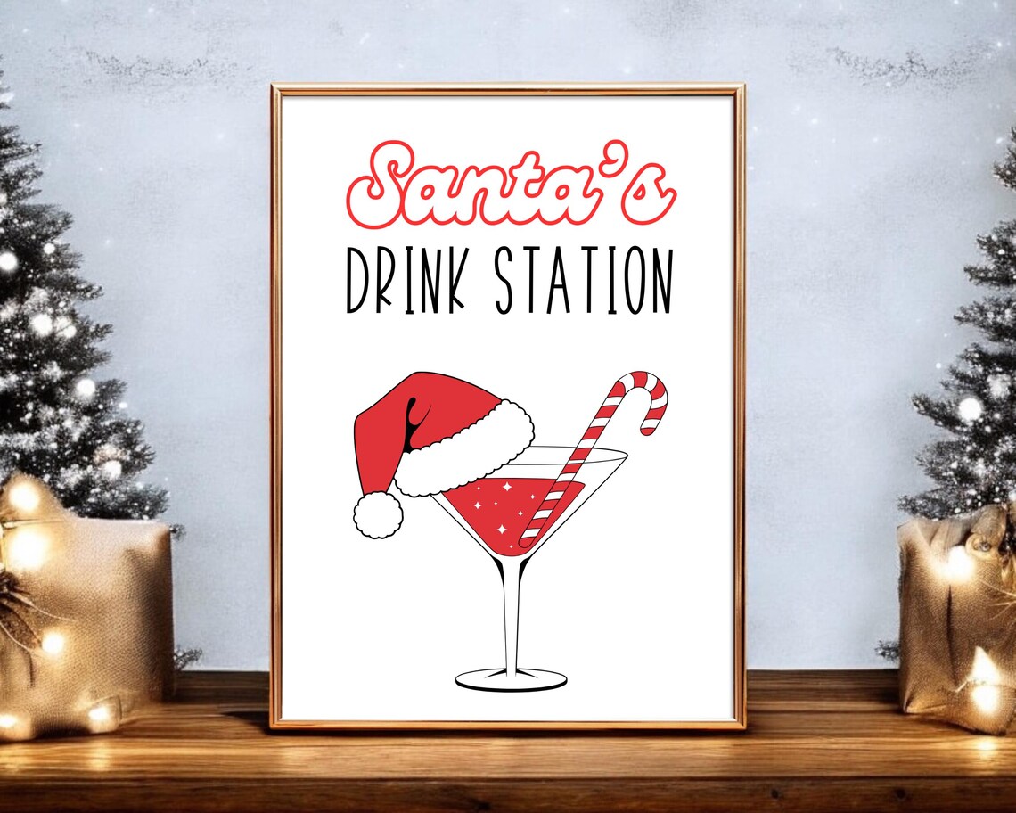 Santas Drink Station Sign, Printable Christmas Bar Decorations (digital ...