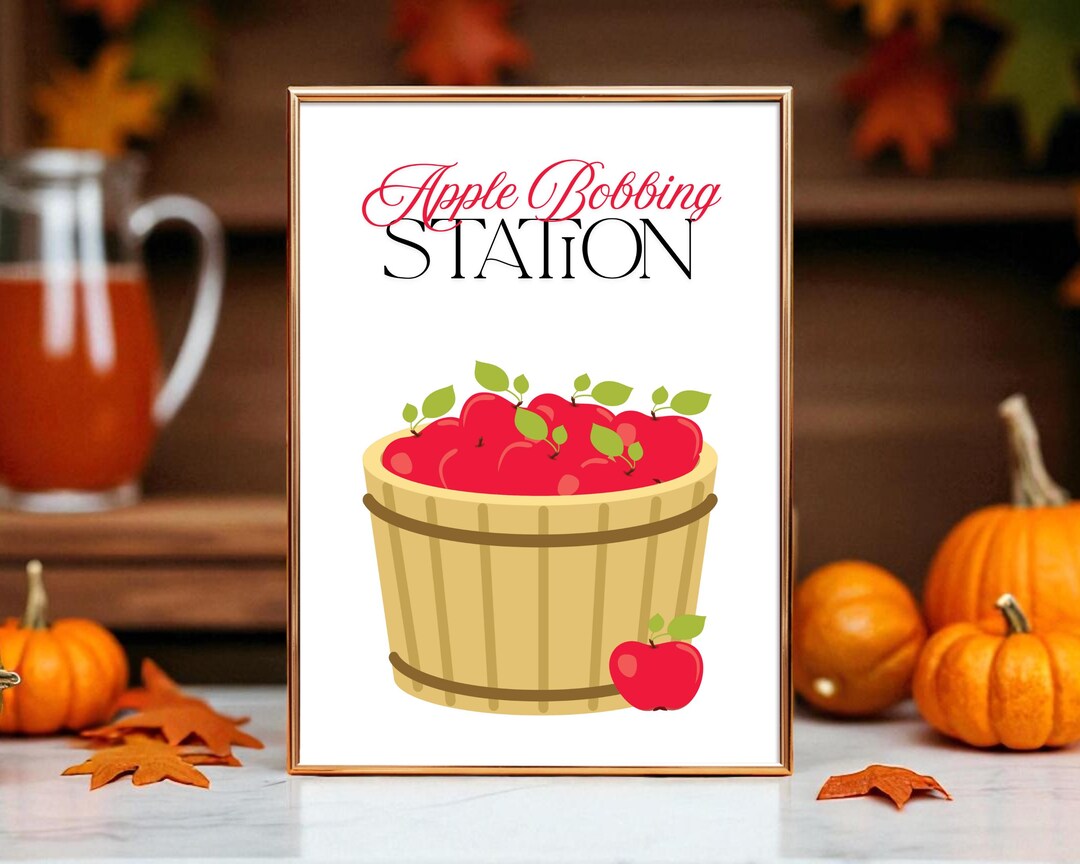 Apple Bobbing Station Sign, Printable Fall Decorations (digital ...