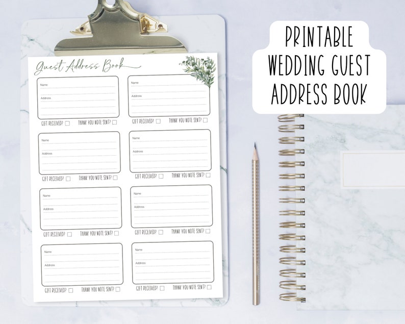 Wedding Guest Address Book Printable (digital Download) - Etsy