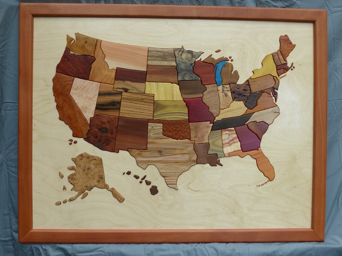 Wood Map,usa,art,home,office,hardwood,exotic Wood,carving,wood Working ...