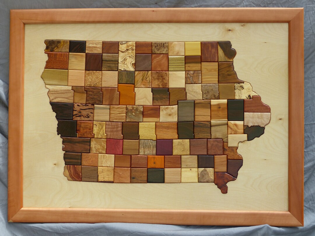 Wood Map,iowa,art,home,office,hardwood,exotic Wood,carving,wood Working ...