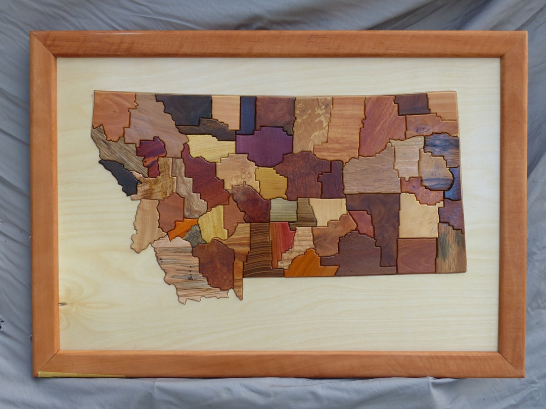 Wood Map,montanna,art,home,office,hardwood,exotic Wood,carving,wood ...