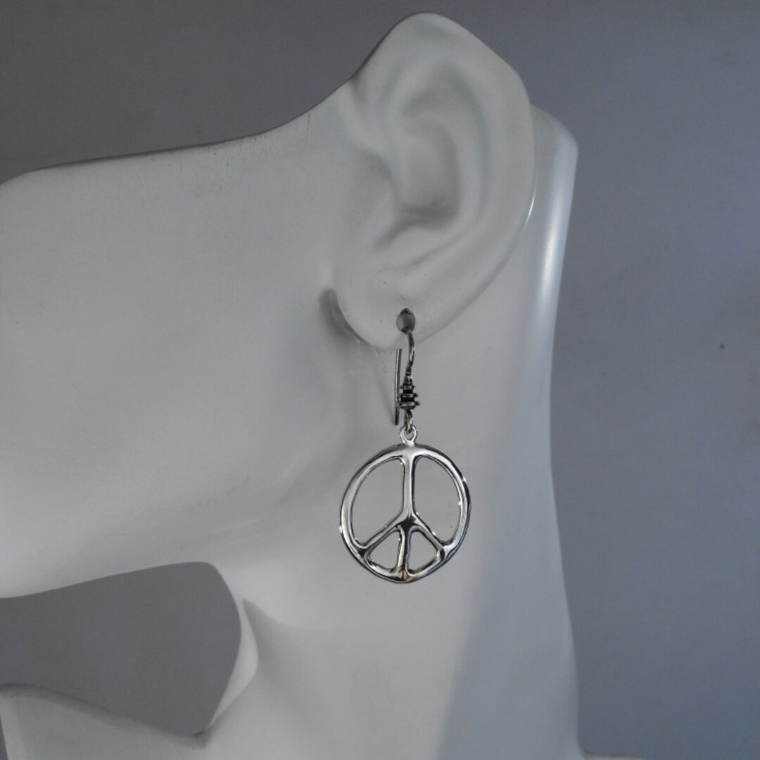 Large Sterling Silver Peace Sign Earrings - Etsy