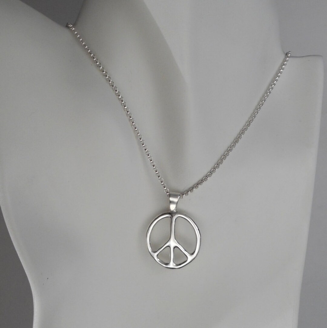 Sterling Silver Unisex Peace Sign Necklace - Etsy