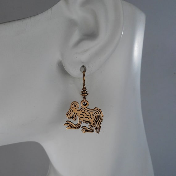 Bronze Mayan Tribal Jaguar Earrings 8th Anniversary Gift | Etsy