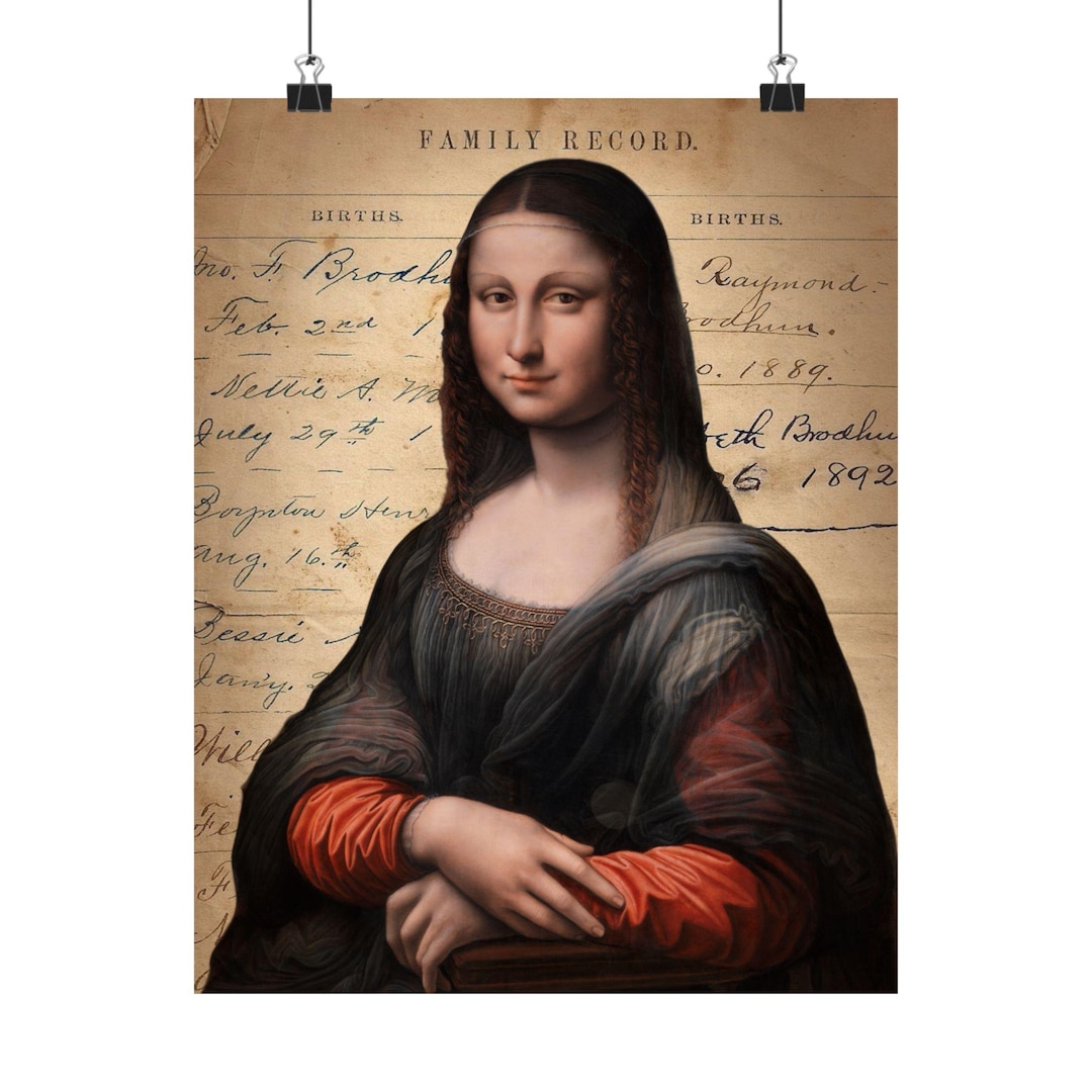 Art Print Mona Lisa, Antique Ledger Paper, Art Print, Wall Decor ...