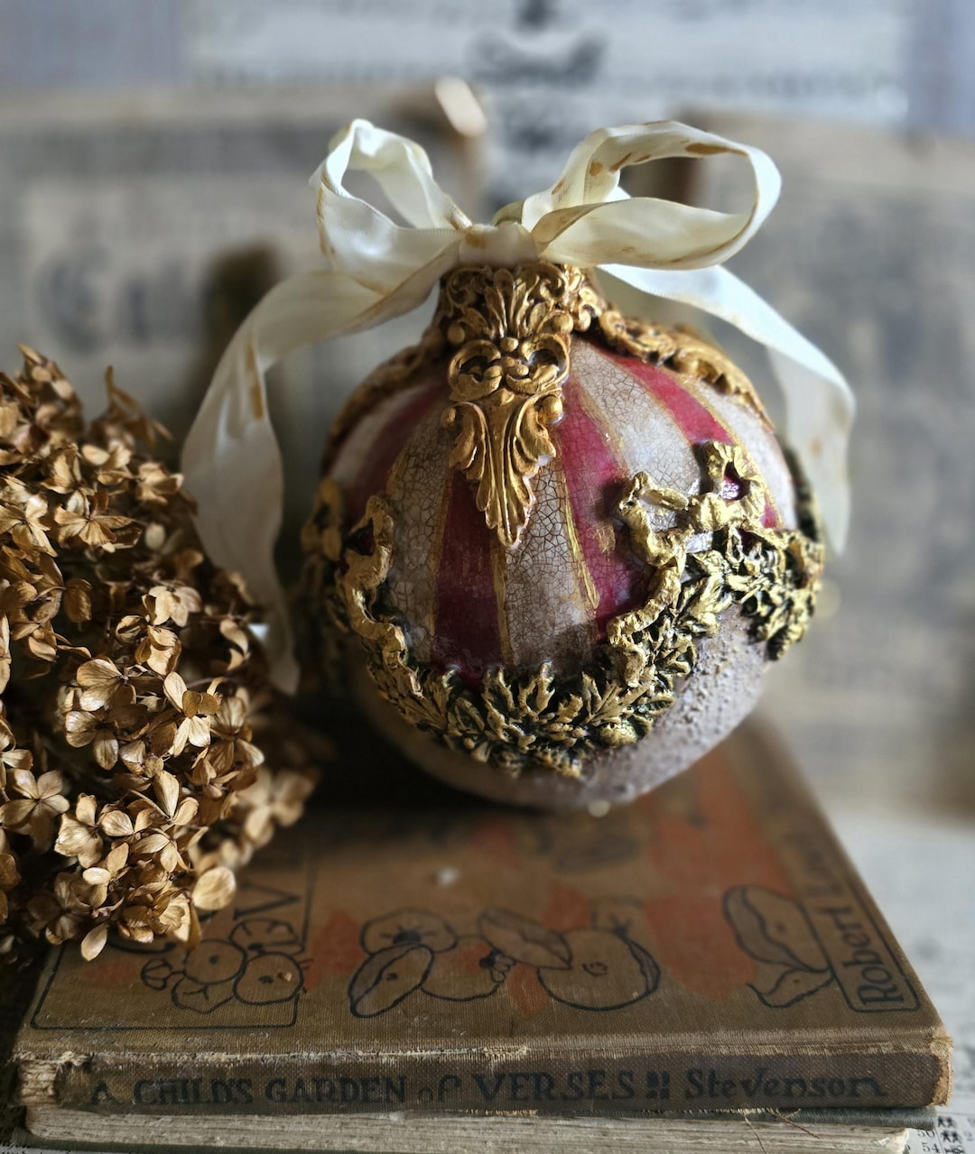 Hand Made French Country Striped Bauble/ Victorian / Shabby Chic ...