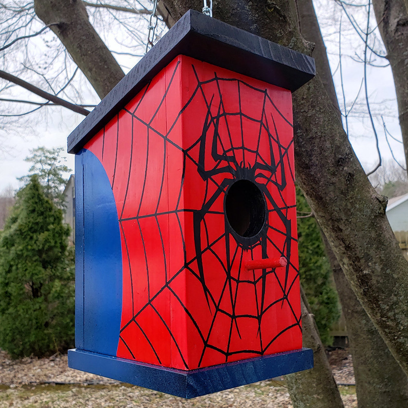 The Spidey House: Spiderman Birdhouse Outdoor Birdhouses - Etsy