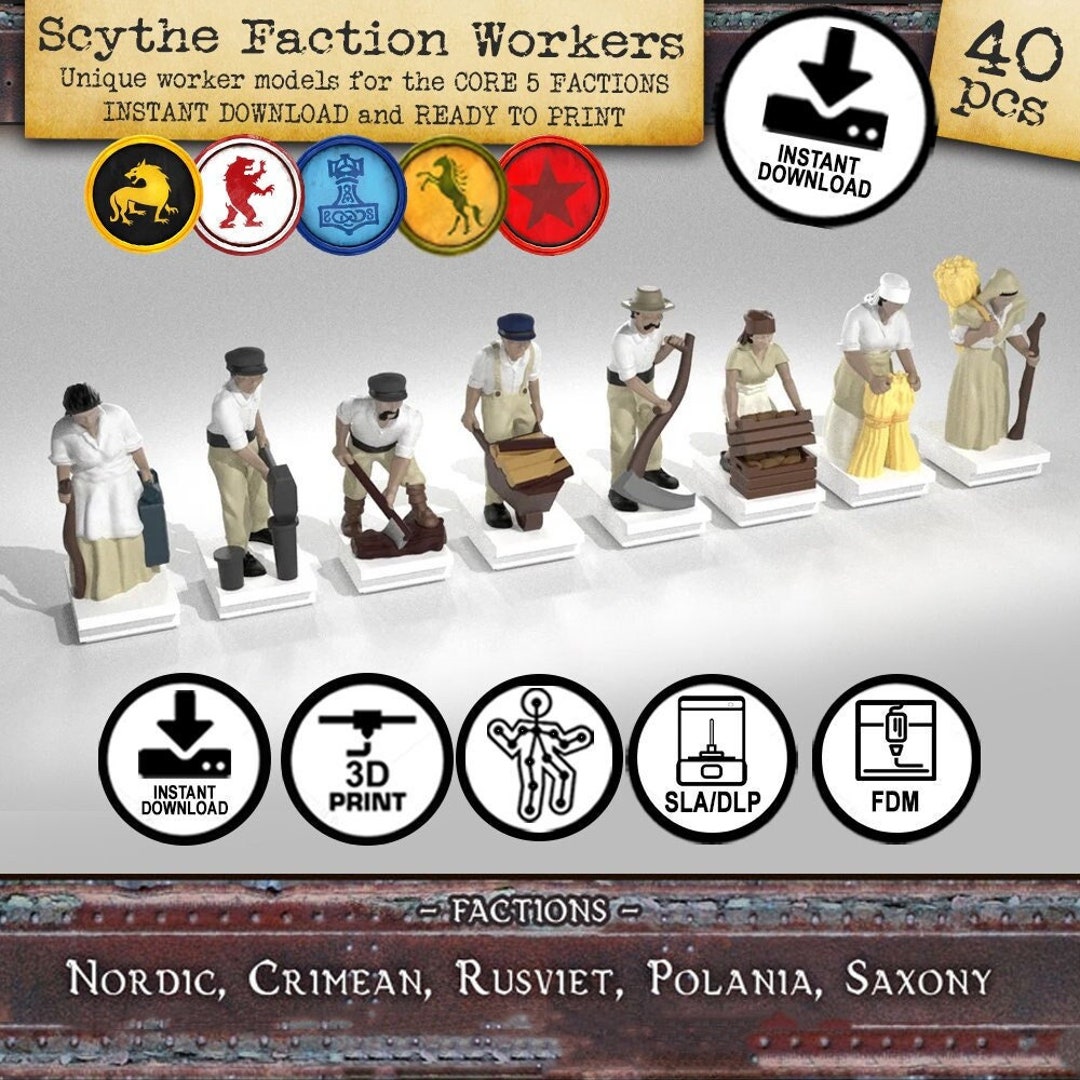 Scythe CORE Factions Workers 40pc STL Digital Download Boardgame ...