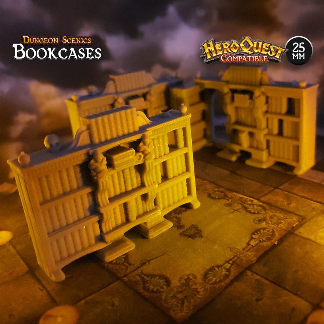 Set of 3 25mm Bookcases Heroquest Compatible Scenery | Hidden Door ...
