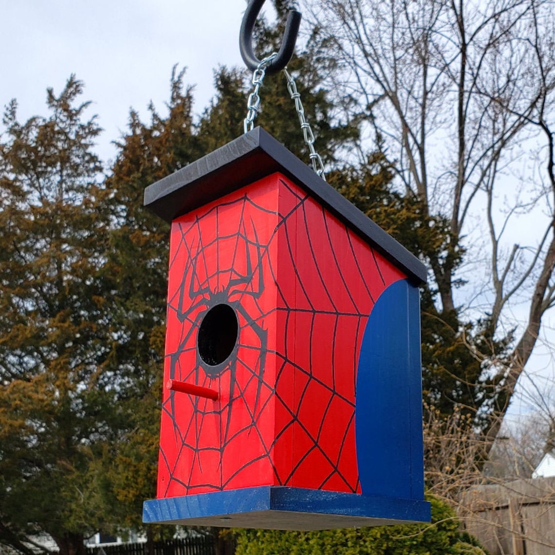 The Spidey House: Spiderman Birdhouse Outdoor Birdhouses | Etsy