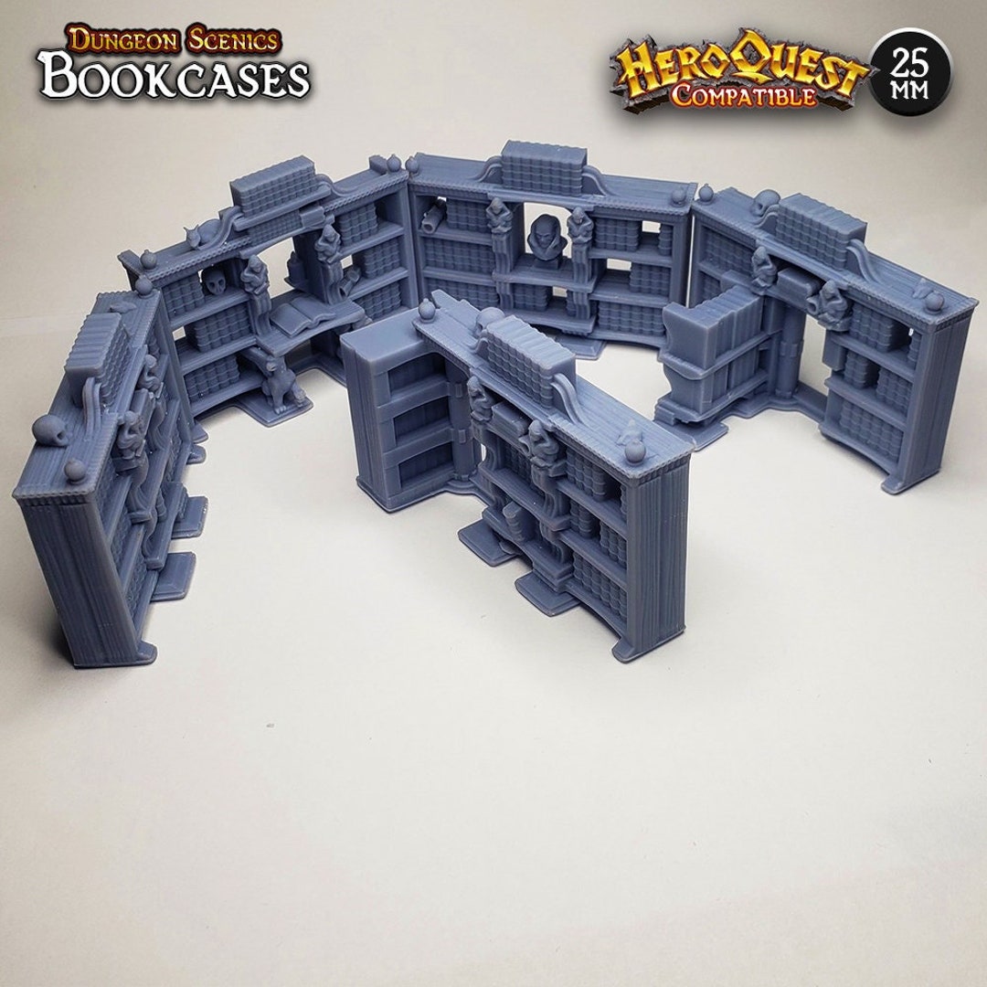 Set of 5 25mm Bookcases Heroquest Compatible Scenery | Hidden Door ...
