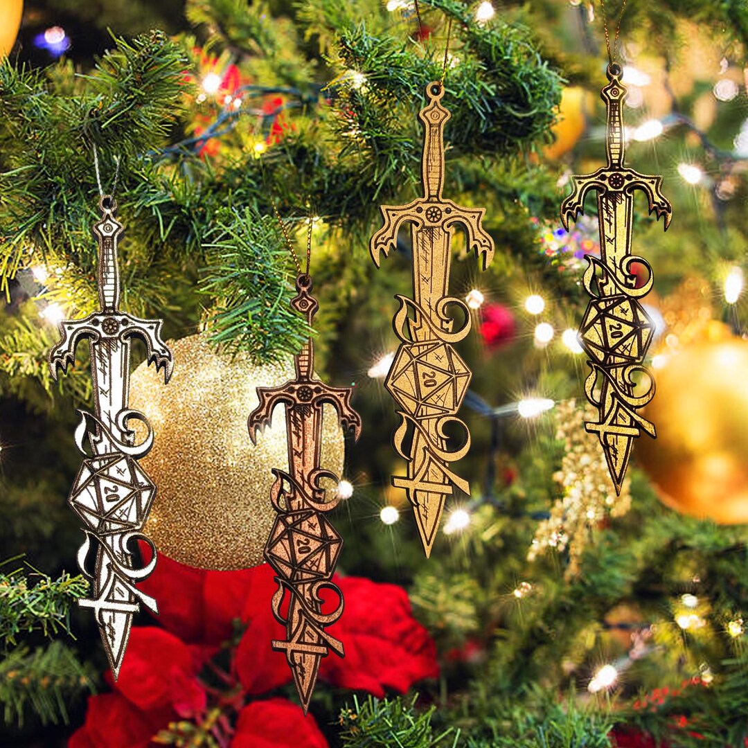 2025 D20 Sword Christmas Tree Holiday Ornament | D&D Personalized Dice ...
