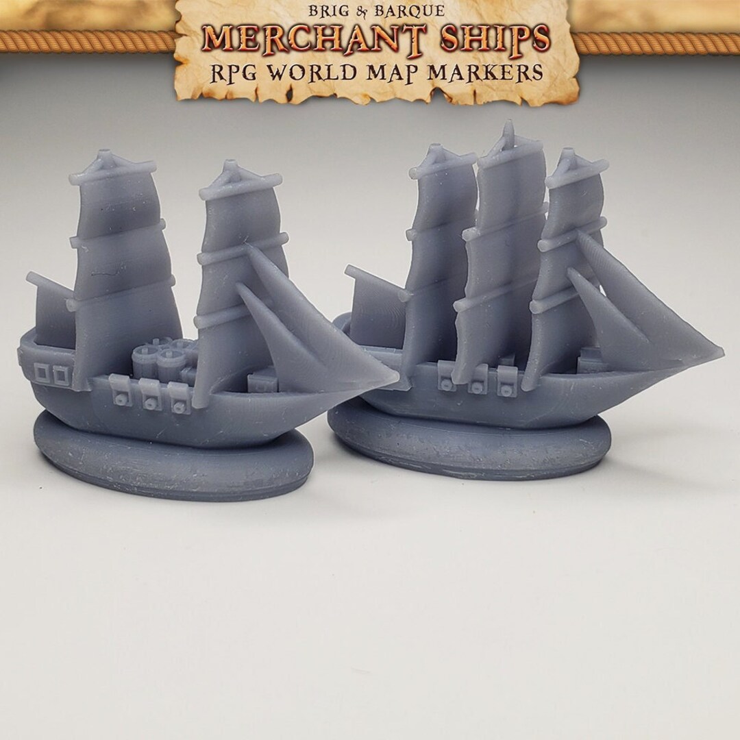 Grey Brig & Barc Sailing Ships RPG 12pcs | World Map Markers for ...