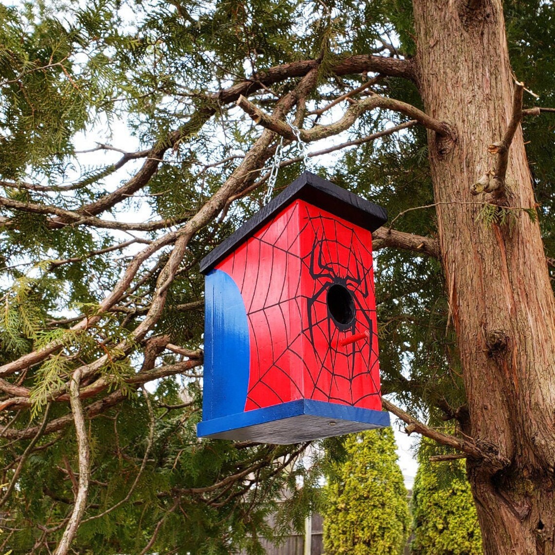 The Spidey House: Spiderman Birdhouse Outdoor Birdhouses | Etsy