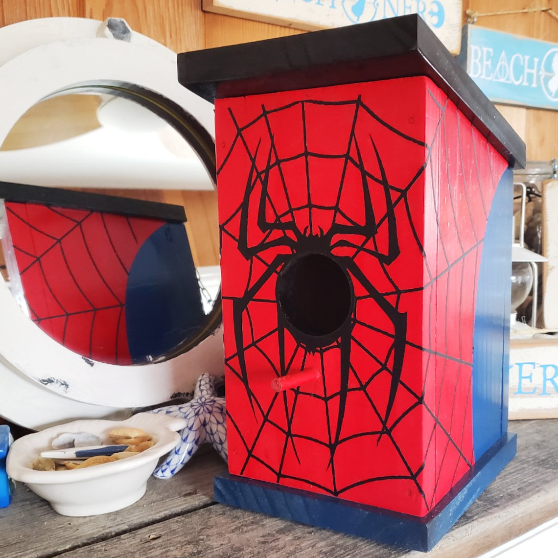 The Spidey House: Spiderman Birdhouse Outdoor Birdhouses | Etsy