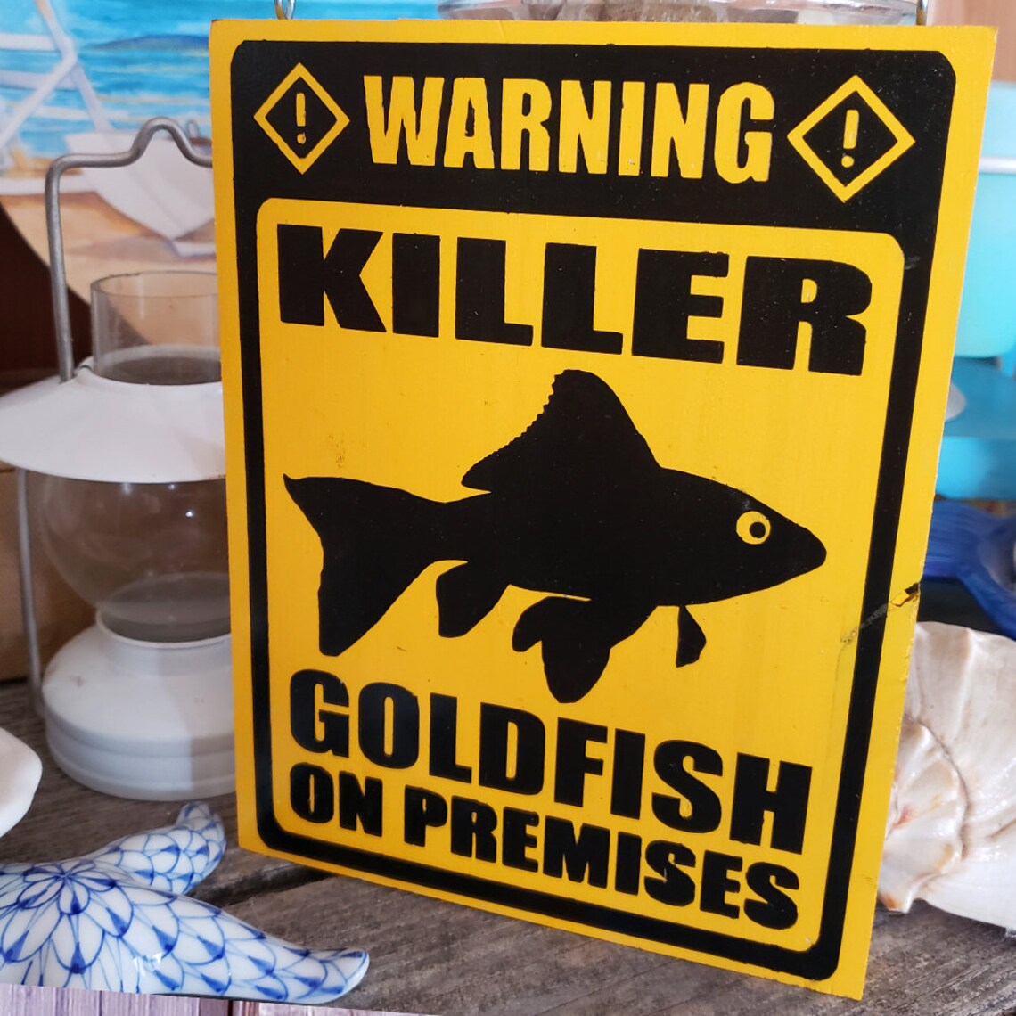 Killer Goldfish Warning Sign Garden Fish Fishpond Gone | Etsy