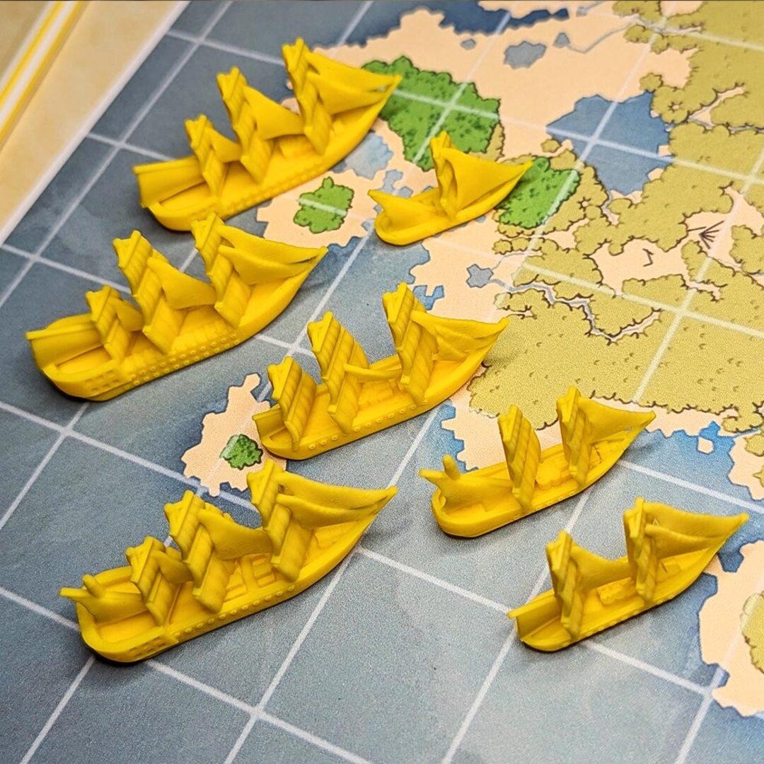 Yellow Merchants & Marauders Upgraded Ships Set of 7 Board Game Tokens ...