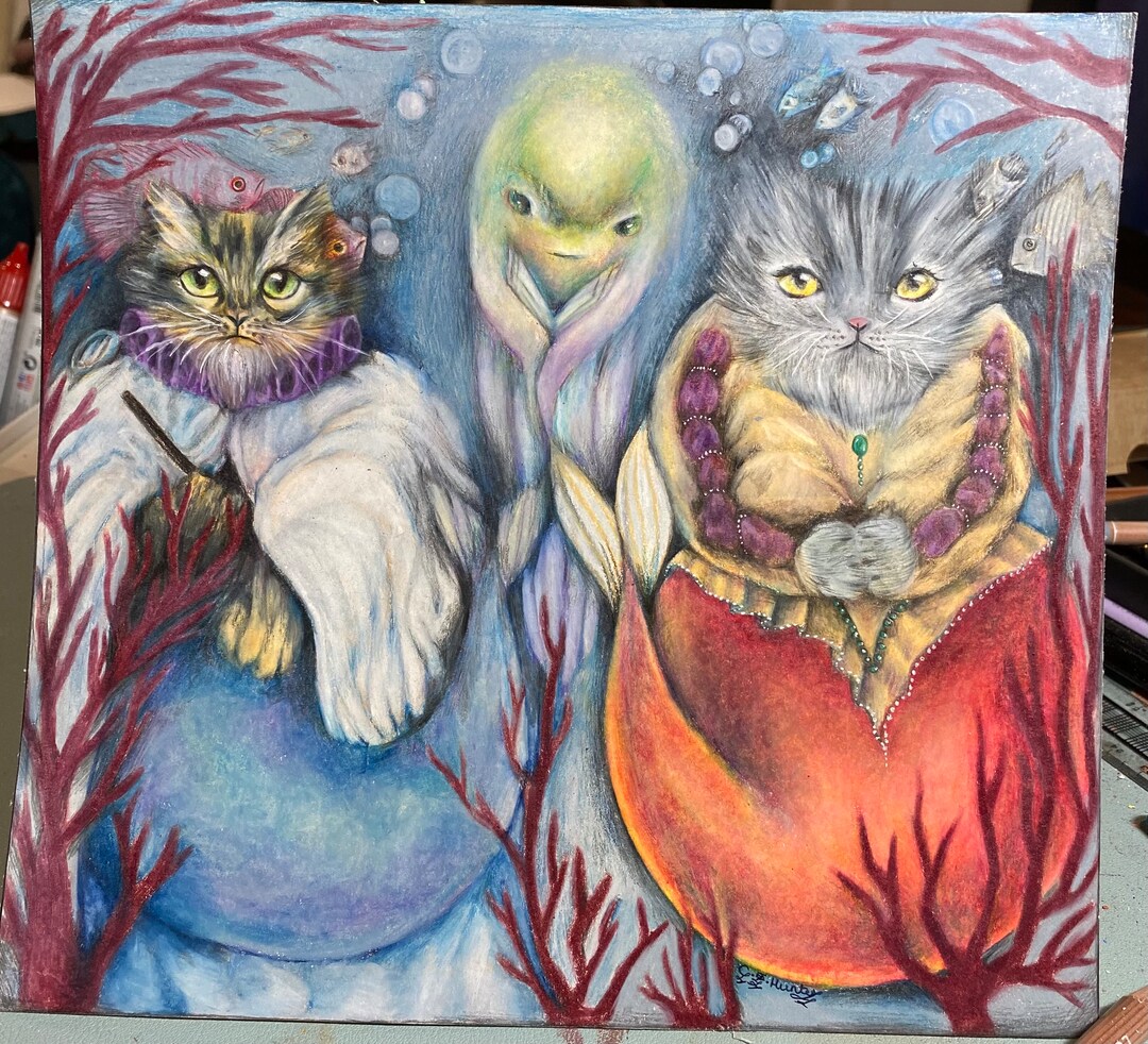 Mercat Art and Illustration. Coloured Pencil Portrate of Royal Sea Cats ...