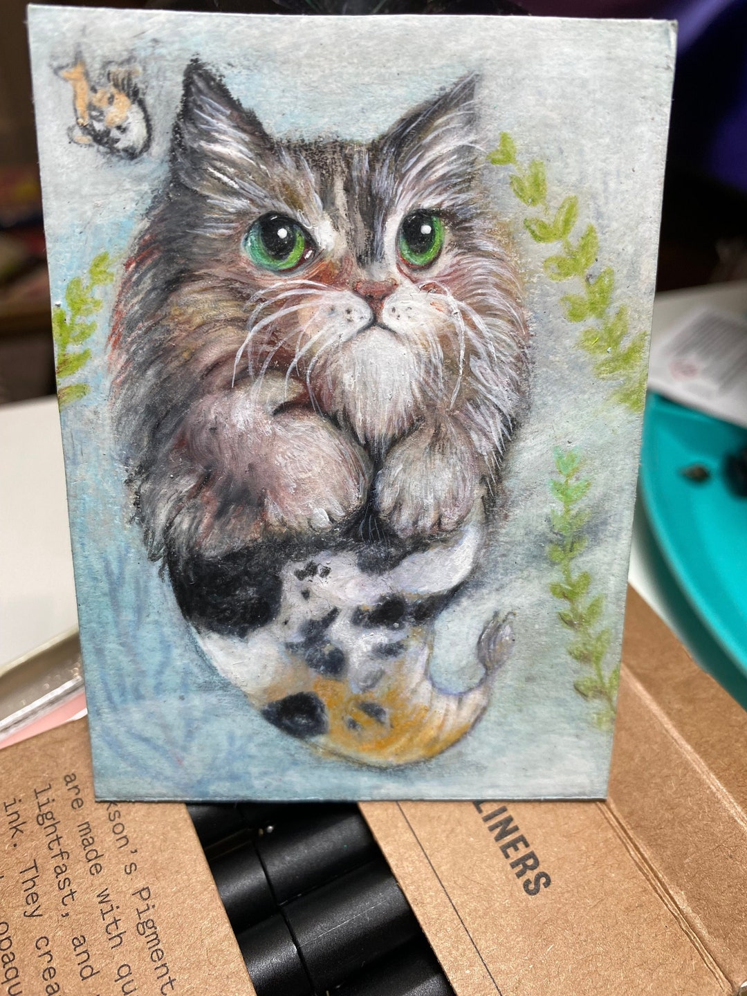 ATC ACEO Artist Trading Card Original Coloured Pencils and Watercolour ...