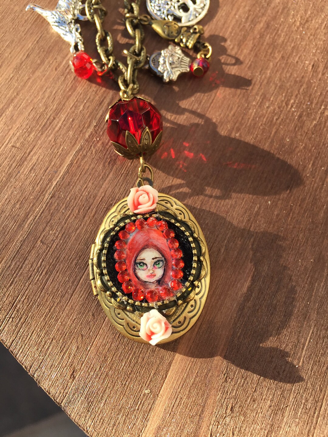 Handmade Little Red Riding Hood Locket Necklace: Wearable Art Jewelry ...