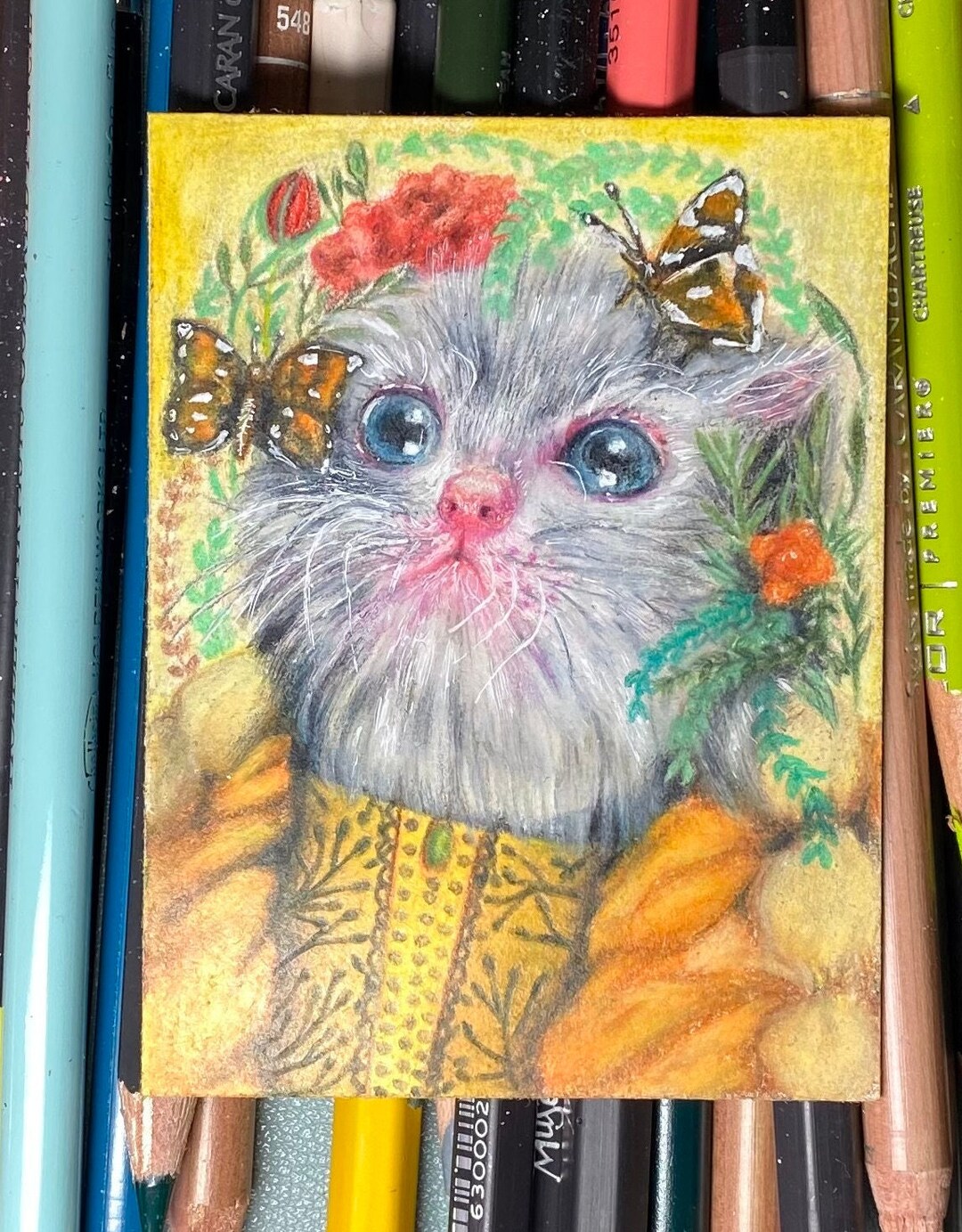 Original ATC ACEO Tudor Elizabethan Themed Cat Painting. Miniature ...