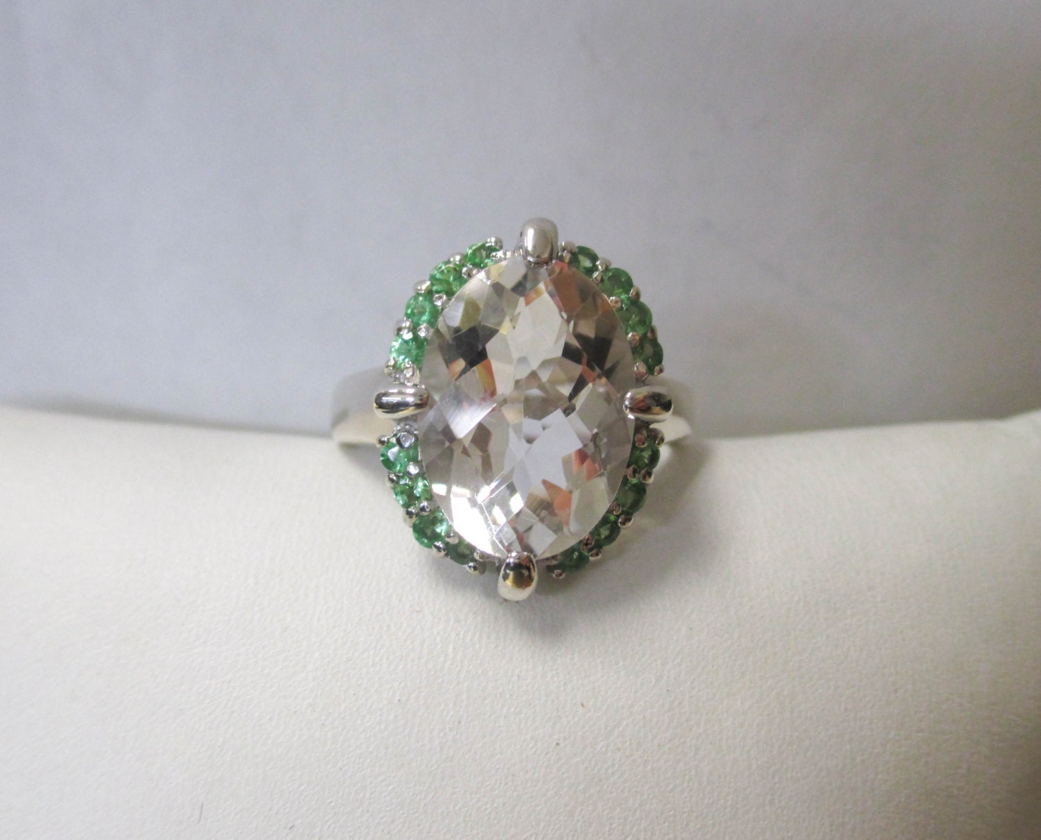 ONE Sterling Silver Ring With White and Green Stones - Etsy