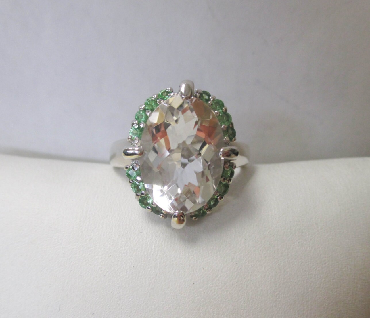 ONE Sterling Silver Ring With White and Green Stones - Etsy