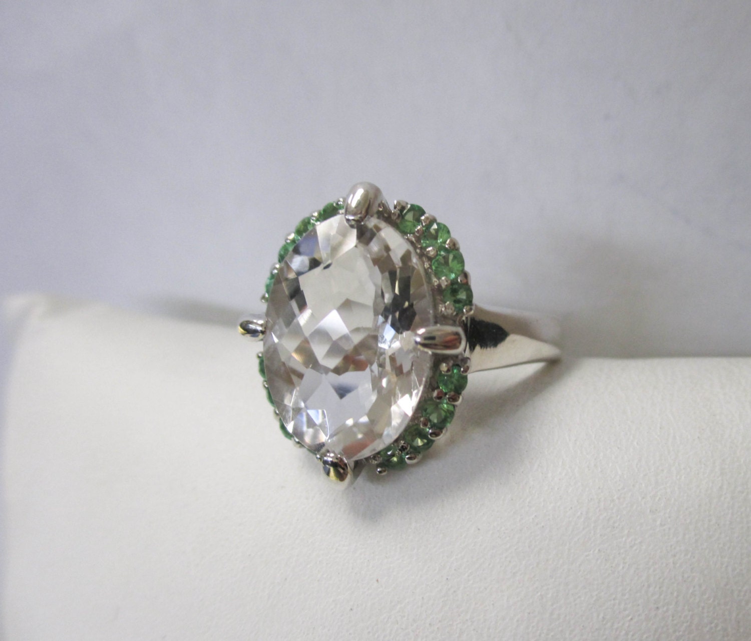 ONE Sterling Silver Ring With White and Green Stones - Etsy