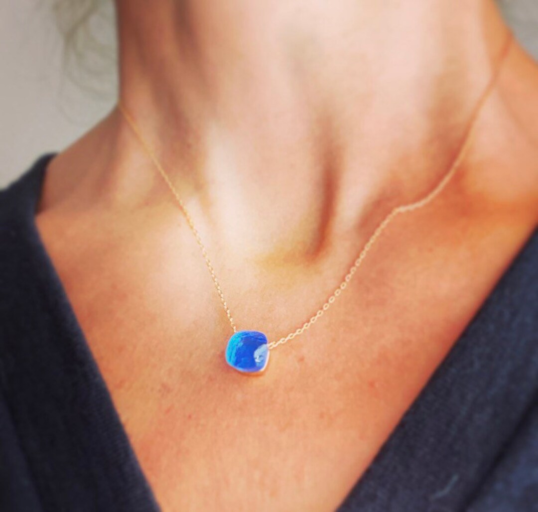 Gorgeous Blue Square Crystal Drop Pendant, 925 Sterling Silver, Gold ...