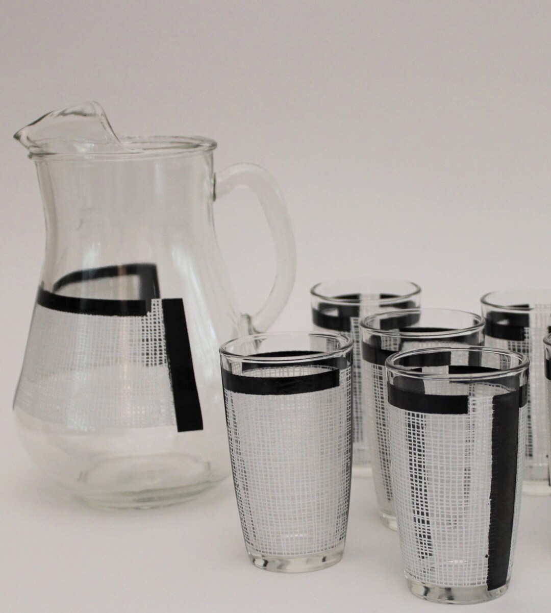 6 Piece Black and White Pitcher and Juice Glass Set - Etsy