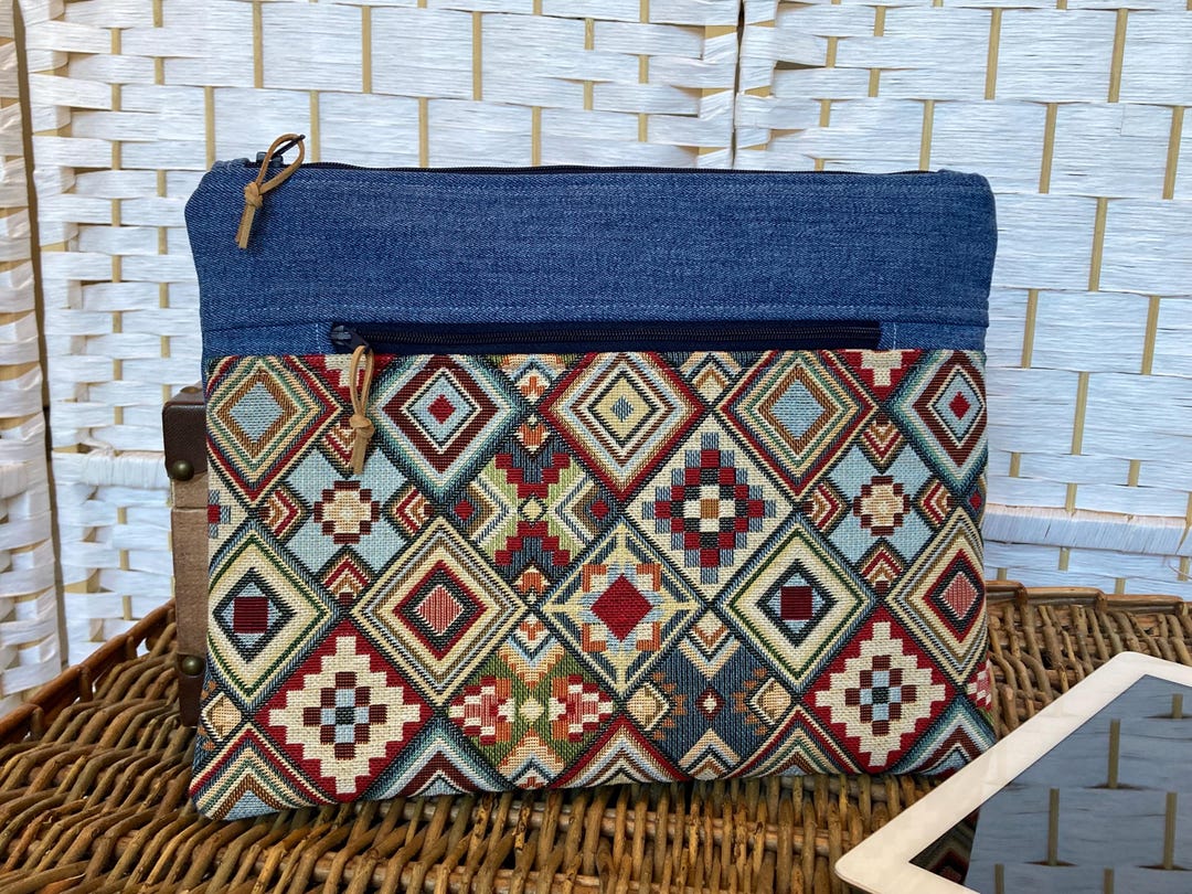 Aztec Tapestry and Denim Tablet / Device Sleeve, iPad Cover, Padded ...