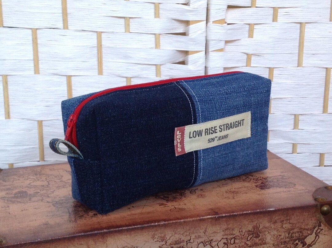 Recycled Jeans Pouch, Denim Box Pouch, Toiletry Bag, Craft Bag, Zipper ...