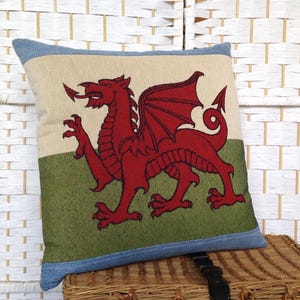 Welsh Dragon Cushion Cover, 16 Square Cover, Tapestry and Recycled ...