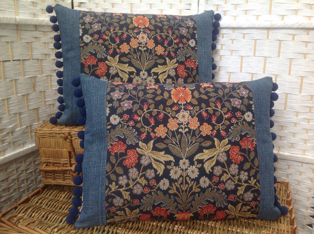 Compton Blue Tapestry Design Bolster Cushion Tapestry and - Etsy