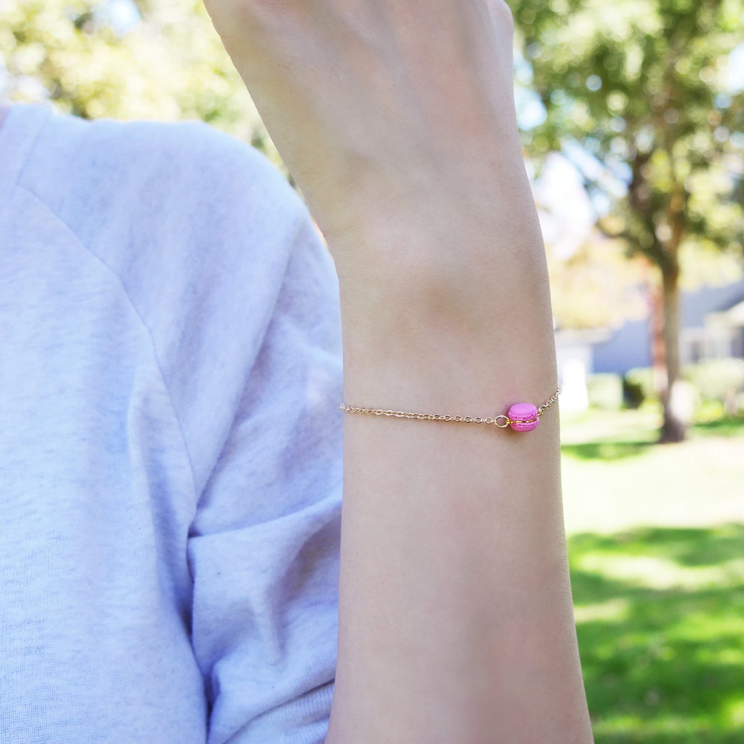 Elfi Handmade Cute Mini Pink Macaron Bracelet, Miniature Dessert Food Jewelry, Wedding Gift ...