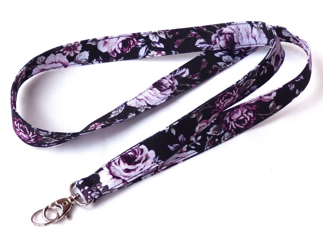 Purple Roses Lanyard. Key Lanyard. Flowers Fabric Lanyard. ID Holder ...