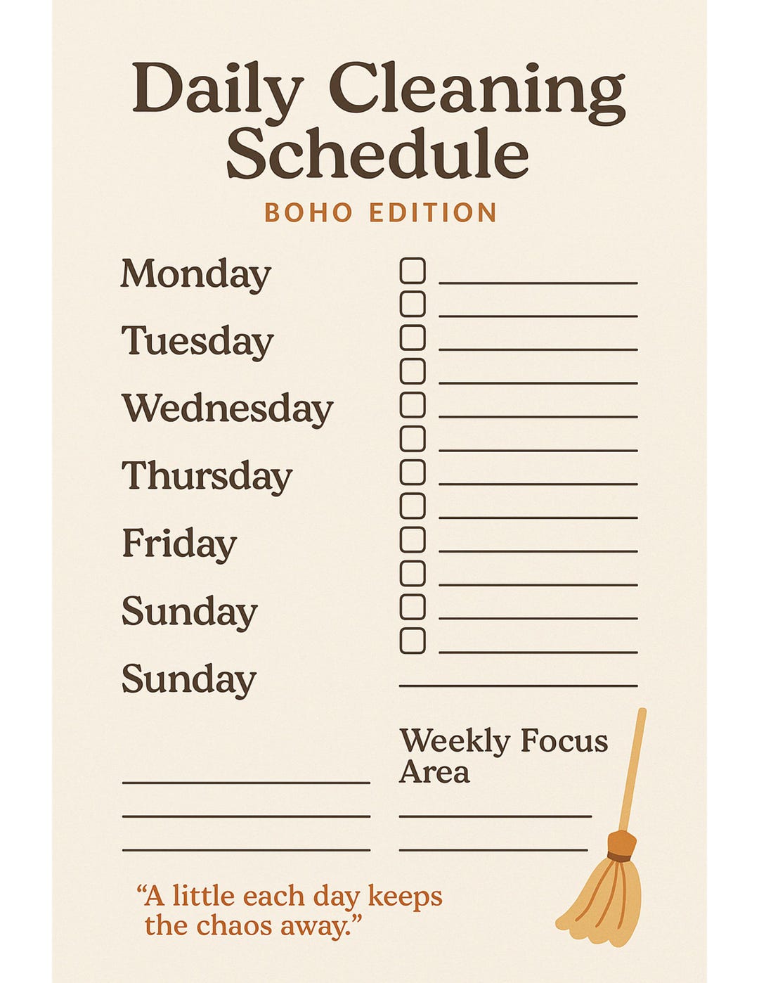 Daily Cleaning Schedule – Boho Edition | Printable Weekly Cleaning ...