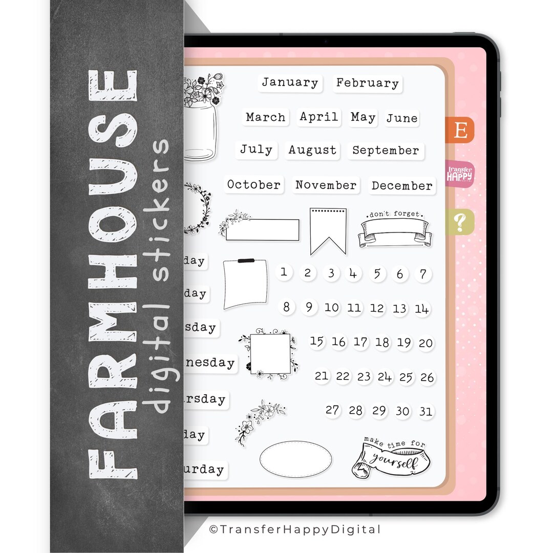 60 Rustic Farmhouse Digital Stickers (white), Compatible With ANY ...