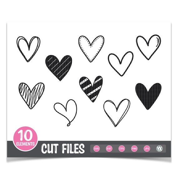 10 Hand Drawn Heart SVG Set of 10 Hand Drawn Heart Svgs - Etsy