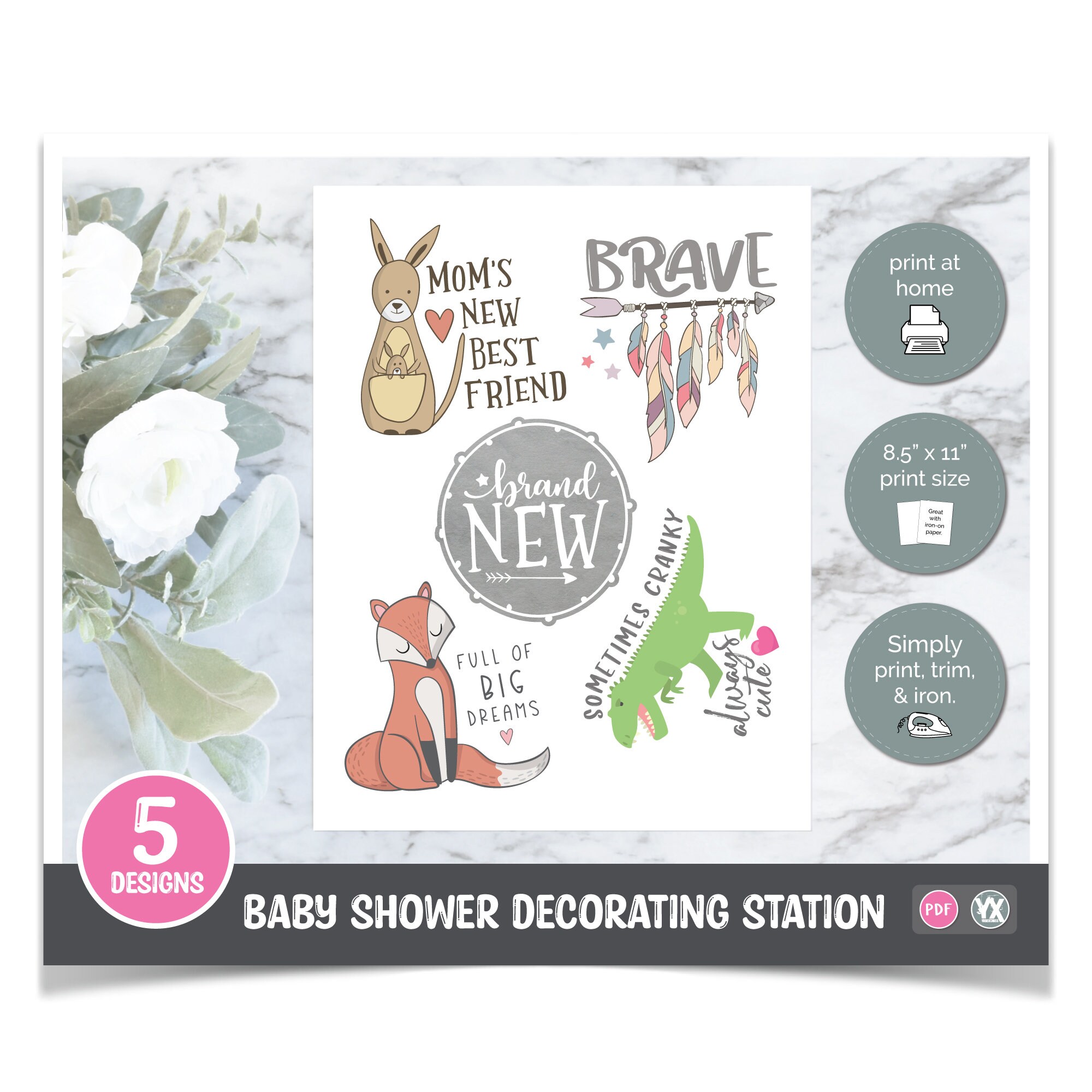 Print Yourself Iron-ons for Baby Shower Decorating Station 5 | Etsy