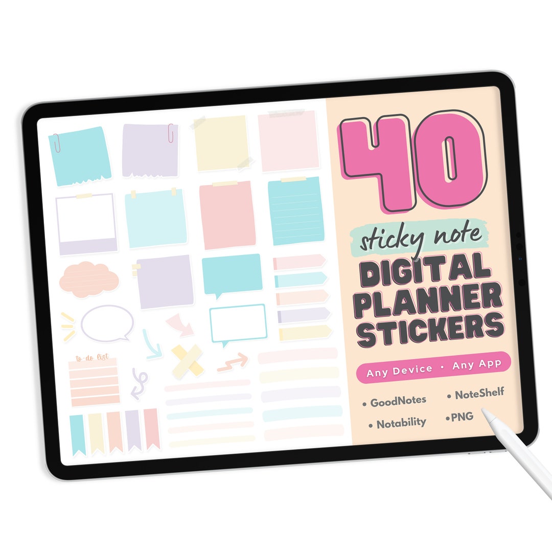 Sticky Note Digital Planner Stickers - PNG Digital Stickers, Compatible ...